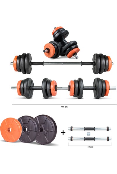 ECG Ecgspor 22 kg Multifonksiyonel Turuncu Siyah Halter Seti ve Dambıl Seti ECG Ecgspor 22 kg Multifonksiyonel Turuncu Siyah Halter Seti ve Dambıl Seti