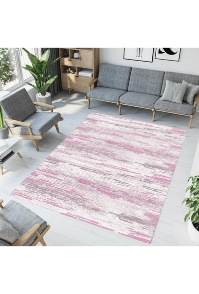 Tekstil Sepeti Kadife Lastikli Halı Örtüsü Çizgi Pembe Dijital Baskı Kumaş