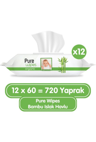 Pure Baby Organik Bambu Özlü Islak Havlu 12×60 (720 Yaprak) Pure Baby Organik Bambu Özlü Islak Havlu 12×60 (720 Yaprak)