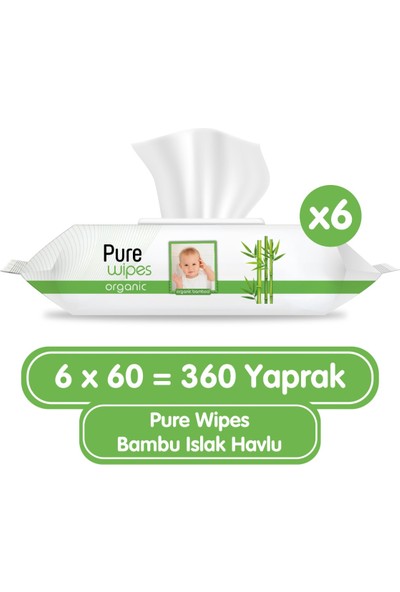 Pure Baby Organik Bambu Özlü Islak Havlu 6×60 (360 Yaprak) Pure Baby Organik Bambu Özlü Islak Havlu 6×60 (360 Yaprak)