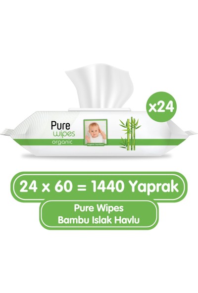 Pure Baby Organik Bambu Özlü Islak Havlu 24×60 (1440 Yaprak) Pure Baby Organik Bambu Özlü Islak Havlu 24×60 (1440 Yaprak)