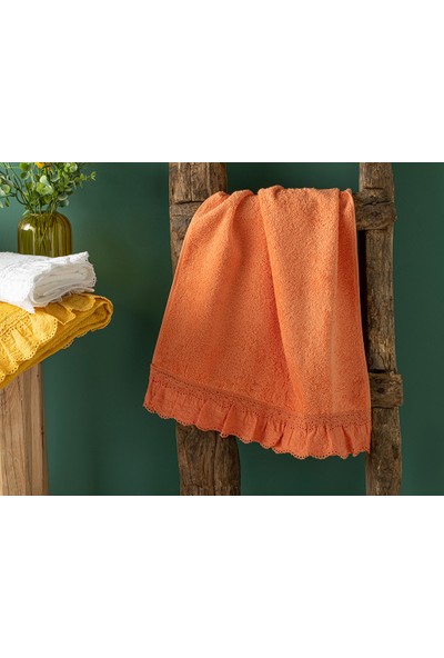 English Home Flora Pamuklu Brodeli Yüz Havlusu 50 x 70 cm Turuncu