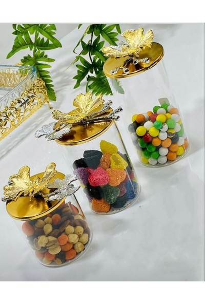 Welance Kelebek Motifli 3'lü Cam Baharatlık Kavanoz Seti