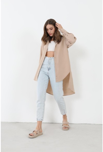 Loveofzi Kadın Camel Arkası Uzun Oval Kesim Gömlek Loveofzi Kadın Camel Arkası Uzun Oval Kesim Gömlek