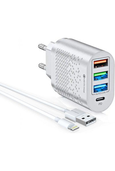 Zuidid 3 USB + Pd Giriş 48W Çoklu Hızlı Şarj Adaptörü + Iphone Kablo Zuidid 3 USB + Pd Giriş 48W Çoklu Hızlı Şarj Adaptörü + Iphone Kablo