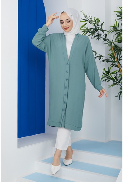 İmaj Butik Düğmeli Uzun Tesettür Kap Mint İmaj Butik Düğmeli Uzun Tesettür Kap Mint