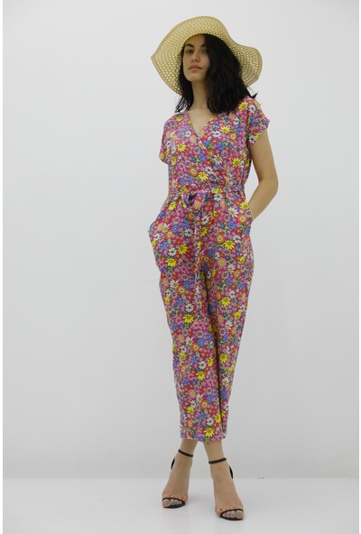 Canım Butik V Yaka Çiçek Desenli Tulum