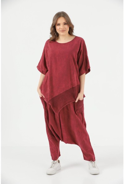 Schs Bohem Tarz Örgü Detaylı Şalvar Takım Standart - Bordo Schs Bohem Tarz Örgü Detaylı Şalvar Takım Standart - Bordo