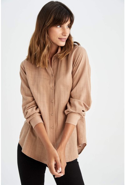 DeFacto Loose Fit Gömlek Yaka Pamuklu Uzun Kollu Gömlek X9151AZ22SM DeFacto Loose Fit Gömlek Yaka Pamuklu Uzun Kollu Gömlek X9151AZ22SM