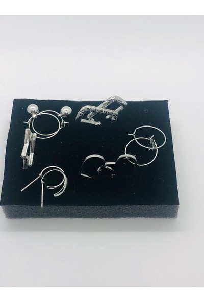 Miremsu Aksesuar Gümüş Altılı Çelik Küpe