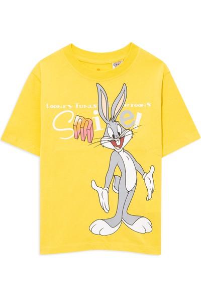 Mavi Bugs Bunny Baskılı Sarı Tişört