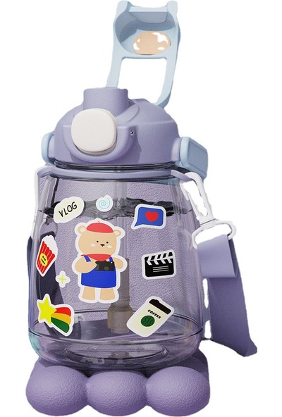 Jimmy Fois Öğrenci Büyük Askı Çift Ağızlı Plastik Su Matarası 1100 ml (Yurt Dışından)