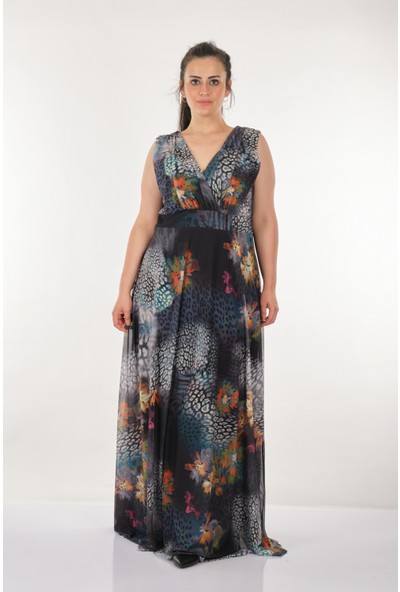 Tolga Saraçoğlu V Yaka Büyük Beden Desenli Kolsuz Gri Kadın Elbise 22YELB40118 Tolga Saraçoğlu V Yaka Büyük Beden Desenli Kolsuz Gri Kadın Elbise 22YELB40118