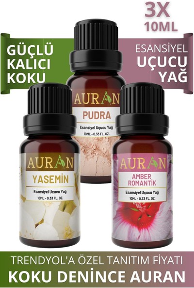 Auran Pudra, Yasemin, Amber Saf Esansiyel Uçucu Yağ Buhurdanlık Yağı Difüzör Esansı Aromaterapi 3x 10ML Auran Pudra, Yasemin, Amber Saf Esansiyel Uçucu Yağ Buhurdanlık Yağı Difüzör Esansı Aromaterapi 3x 10ML