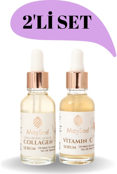Maysee Collagen & Hyaluronic Acid Cilt Serumu ve C Vitamini Cilt Serumu 2 Set Maysee Collagen & Hyaluronic Acid Cilt Serumu ve C Vitamini Cilt Serumu 2 Set
