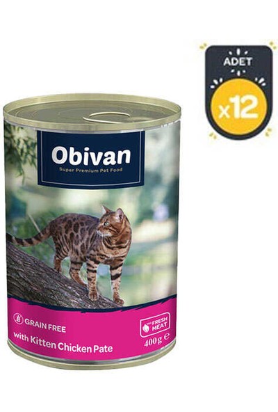 Obivan Tahılsız Tavuk Etli Ezme Yavru Kedi Konservesi 400 gr x 12 Adet Obivan Tahılsız Tavuk Etli Ezme Yavru Kedi Konservesi 400 gr x 12 Adet