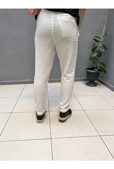 Manlyyonline Beyaz Keten Pantolon