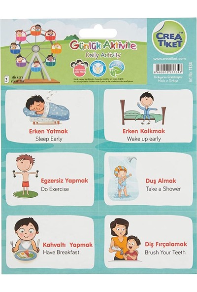 Berlin Shop Creatiket 1134 Ing-Türkçe Kelime Etiketleri Günlük Aktivite Kabartmalı