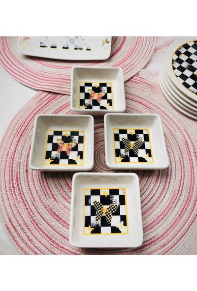 Ülger Seramik Damalı 4'lü Kare Çerezlik 4 Adet