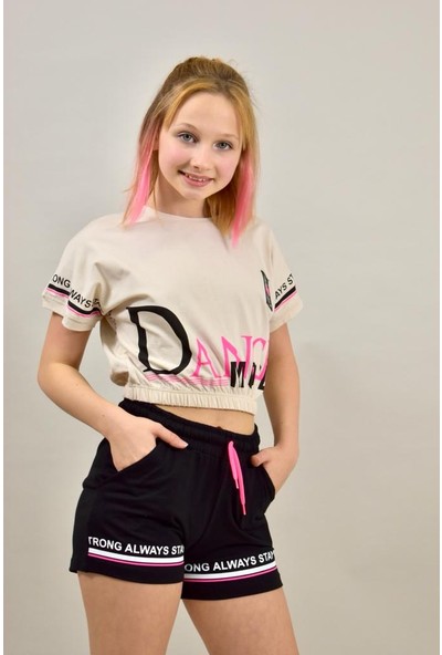 Kız Çocuk Dance Yazı Baskılı Şortlu Takım ( 10 - 16 Yaş )