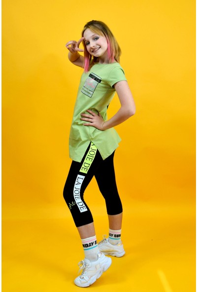 Kız Çocuk Taşlı Baskılı Sırt Detay Taytlı Takım ( 6 - 9 Yaş )