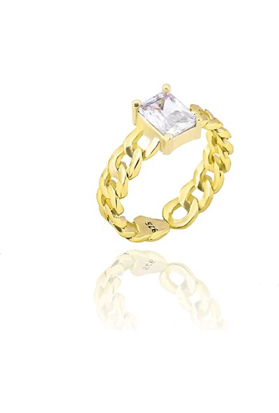 Berlin Shop Baget Kesim Taşlı Yüzük Altın Kaplama Berlin Shop Baget Kesim Taşlı Yüzük Altın Kaplama