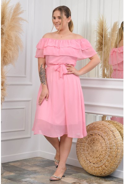 Neşeli Butik Kadın Bebe Mavisi Kuşaklı Büyük Beden Şifon Elbise NB8061 Neşeli Butik Kadın Bebe Mavisi Kuşaklı Büyük Beden Şifon Elbise NB8061