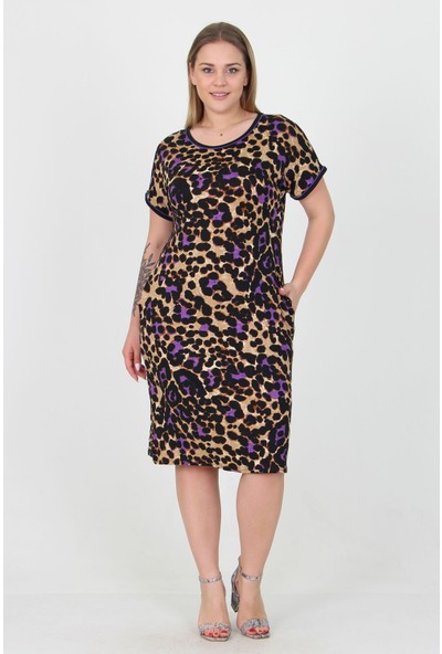 Neşeli Butik Kadın Viskon Leopar Desenli Büyük Beden Günlük Elbise AYSL21 Neşeli Butik Kadın Viskon Leopar Desenli Büyük Beden Günlük Elbise AYSL21