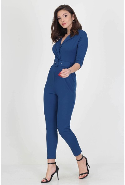 Neşeli Butik Kadın Kemerli Yeni Sezon Likralı Cepli Tulum NB0007