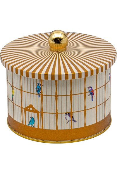 Evle ER141-T7 Bird Cage Desenli Yuvarlak Metal Saklama Kabı 14 cm Evle ER141-T7 Bird Cage Desenli Yuvarlak Metal Saklama Kabı 14 cm