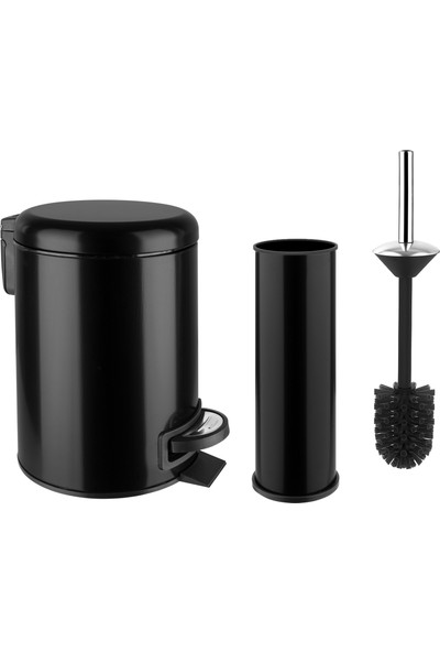 Elit Ikili Banyo Seti - Siyah ( 3lt Çöp Kovası + Tuvalet Fırçası ) Elit Ikili Banyo Seti - Siyah ( 3lt Çöp Kovası + Tuvalet Fırçası )