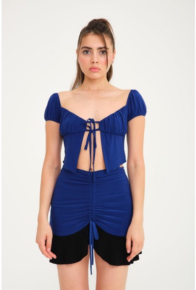 Fineapple Ala x Fineapple Saks Büzgülü Mini Şort Etek Fineapple Ala x Fineapple Saks Büzgülü Mini Şort Etek