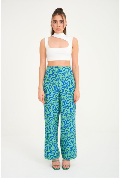 Fineapple Ala x Fineapple Mavi Yeşil Desenli Palazzo Pantolon Fineapple Ala x Fineapple Mavi Yeşil Desenli Palazzo Pantolon