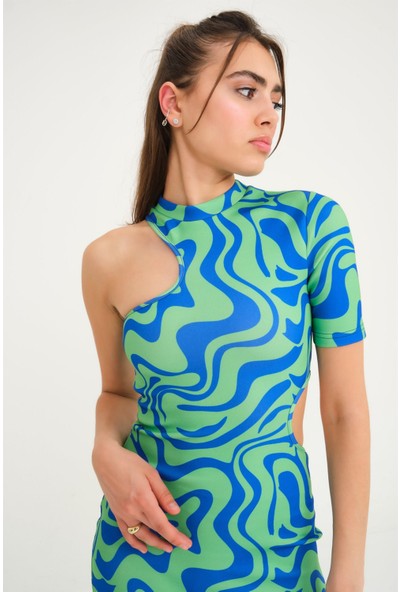 Fineapple Ala x Fineapple Mavi Yeşil Oyuk Mini Elbise Fineapple Ala x Fineapple Mavi Yeşil Oyuk Mini Elbise