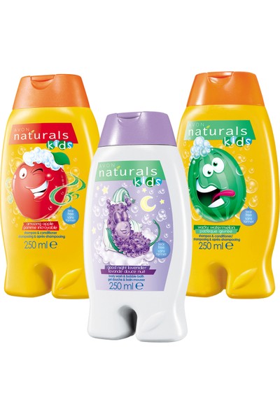 Avon Naturals Kids Karpuz, Lavanta ve Elma Kokulu Şampuan Saç Kremi ve Banyo Köpüğü Paketi 3 x 250 Ml. Avon Naturals Kids Karpuz, Lavanta ve Elma Kokulu Şampuan Saç Kremi ve Banyo Köpüğü Paketi 3 x 250 Ml.