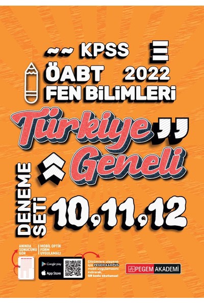 Pegem Akademi Yayıncılık 2022 Kpss Öabt Fen Bilimleri 10-11-12 Türkiye Geneli (3'lü Deneme