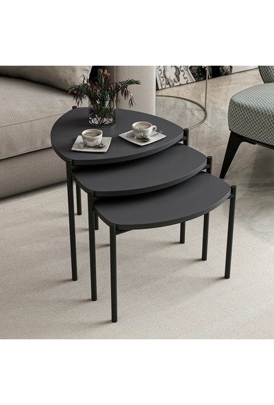 Minar Lenny 3'lü Metal Ayaklı Zigon Sehpa - Antrasit