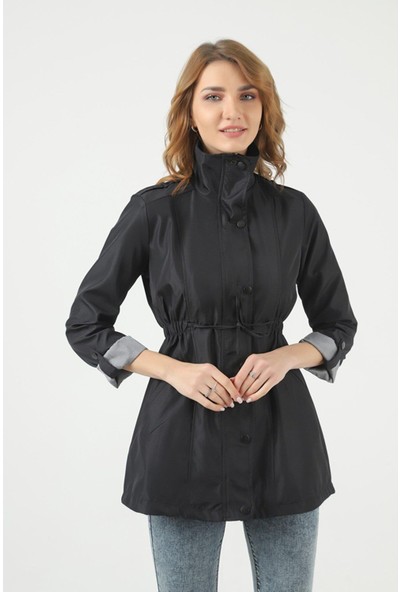 Comstarmoda Kadın Beli Büzgülü Kısa Düz Desenli Trençkot Comstarmoda Kadın Beli Büzgülü Kısa Düz Desenli Trençkot