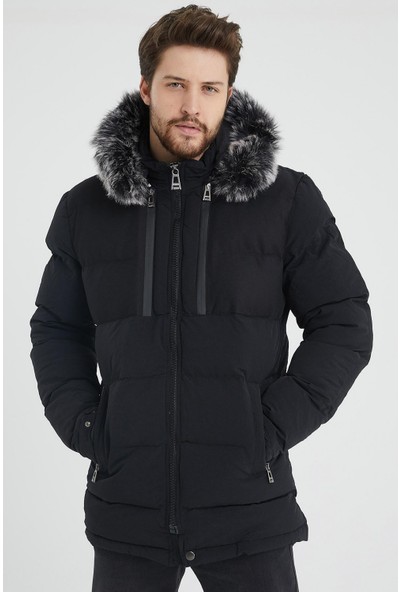 Danger Kapüşon Kürklü Şişme Mont Siyah Danger Kapüşon Kürklü Şişme Mont Siyah