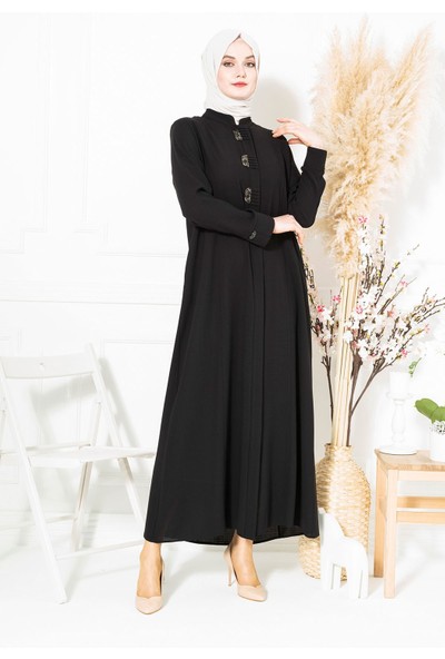 Beyza Nervür ve Etnik Detaylı Siyah Ferace 3427 Beyza Nervür ve Etnik Detaylı Siyah Ferace 3427