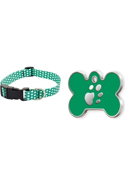 See Me Desenli Ayarlanabilir Köpek Boyun Tasması M Boy 25-40 cm Yeşil+Çelik Kaplama Kemik Künye See Me Desenli Ayarlanabilir Köpek Boyun Tasması M Boy 25-40 cm Yeşil+Çelik Kaplama Kemik Künye