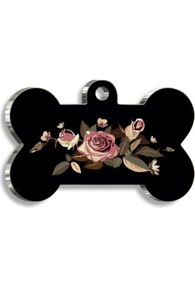 See Me Gül Desenli Kemik Şekilli Kedi Köpek Künyesi