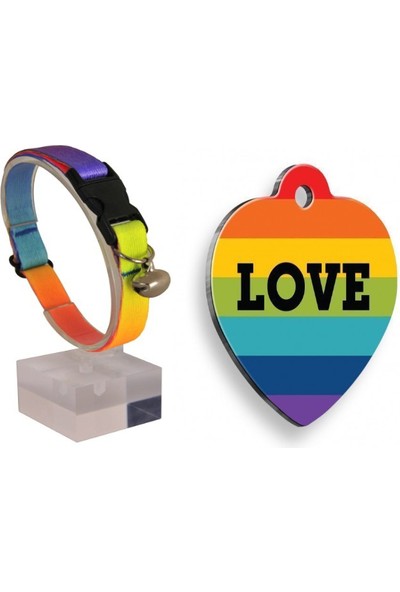 See Me Gökkuşağı Tasma 22-30 Cm-Çelik Kaplama Künye 3,2 x 3,5cm