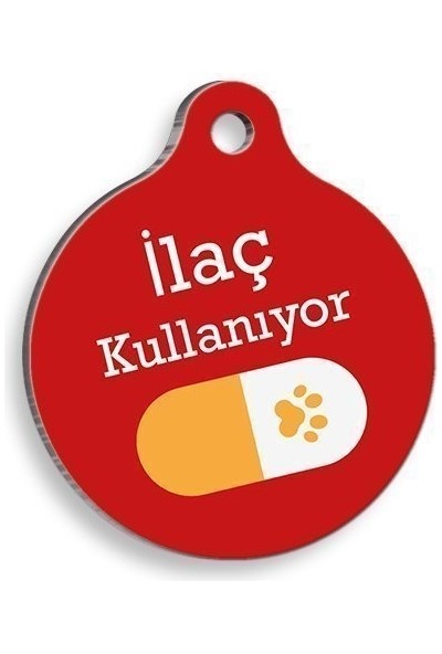 See Me Ilaç Kullanıyorum Sarı Hap Yuvarlak Kedi ve Köpek Künyesi