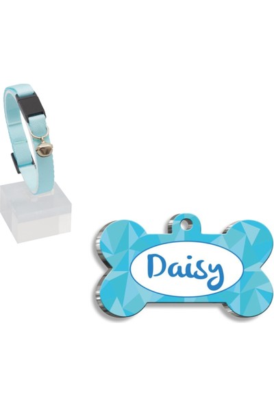 See Me Mavi Efekli Çelik Kaplama Künye + Kolon Kumaş Kedi Tasması 22-30CM See Me Mavi Efekli Çelik Kaplama Künye + Kolon Kumaş Kedi Tasması 22-30CM