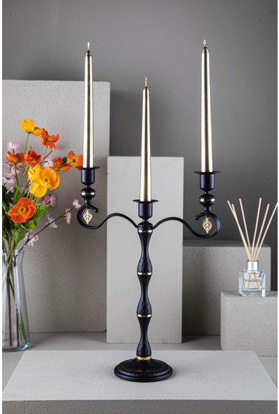 Doreline Vela Dekoratif 3 Lü Şamdan Mumluk Siyah Dekoratif Obje ve Aydınlatma