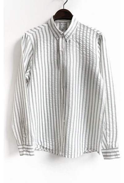 Erkek Iki Çizgili Wafer Beyaz Siyah Gömlek
