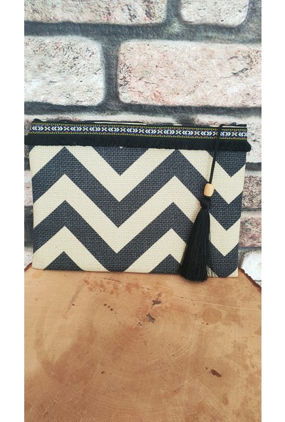 Tataroğlu Dijital Kumaş Jüt Efektli Krem Antrasit Zigzaglı Püskül Şeritli Clutch Çanta Tataroğlu Dijital Kumaş Jüt Efektli Krem Antrasit Zigzaglı Püskül Şeritli Clutch Çanta