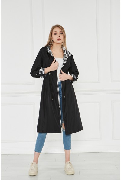 Comstarmoda Kadın Beli Büzgülü Su Itici Kapüşonlu Zebra Desenli Trençkot Comstarmoda Kadın Beli Büzgülü Su Itici Kapüşonlu Zebra Desenli Trençkot
