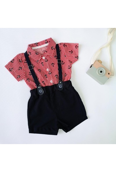 Necix's Denizci Baskılı Gömlek Askılı Şort Bebek Salopet